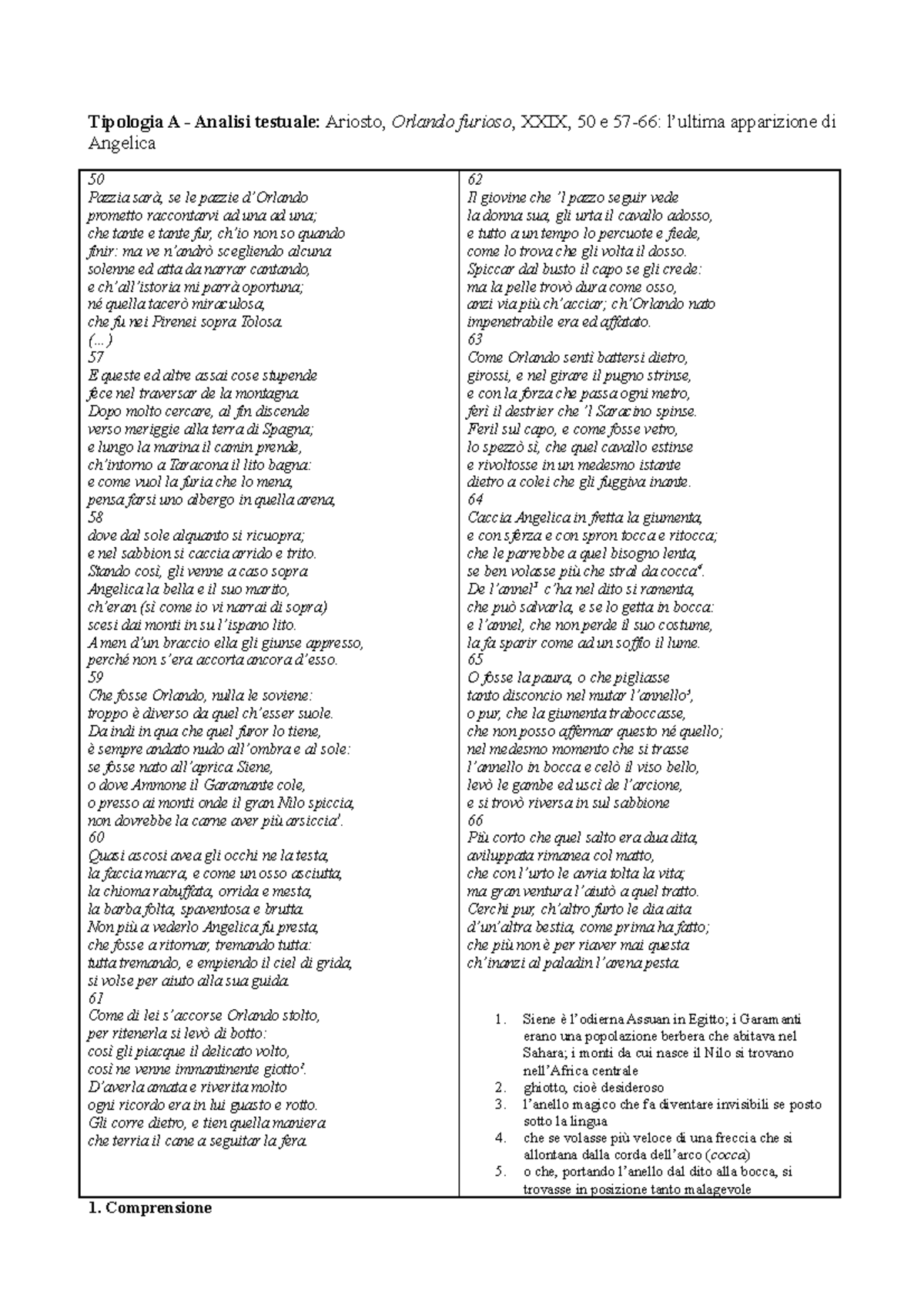 Tipologia A analisi ariosto 29 - Tipologia A - Analisi testuale ...