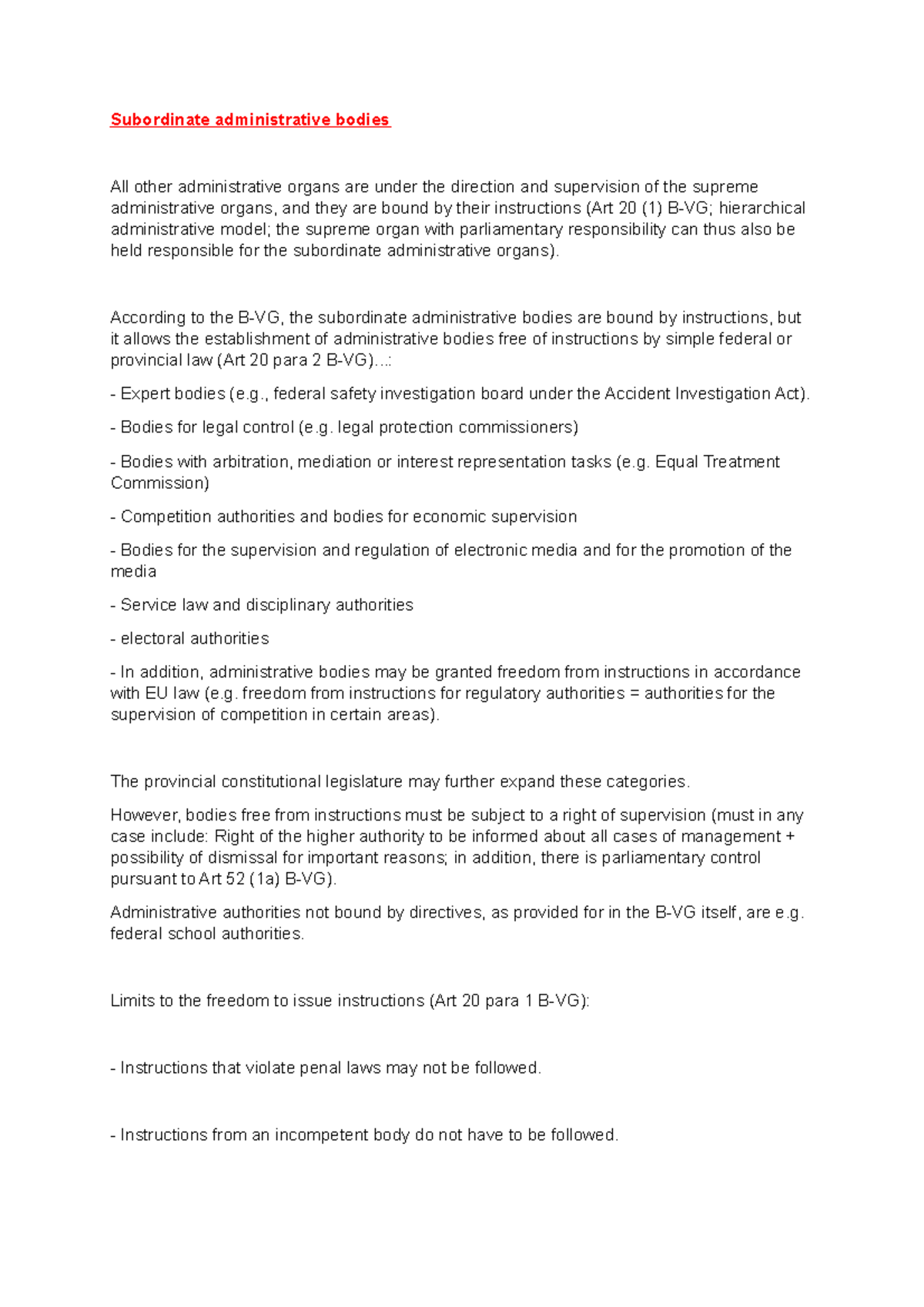 Subordinate administrative bodies 9 - According to the B-VG, the ...