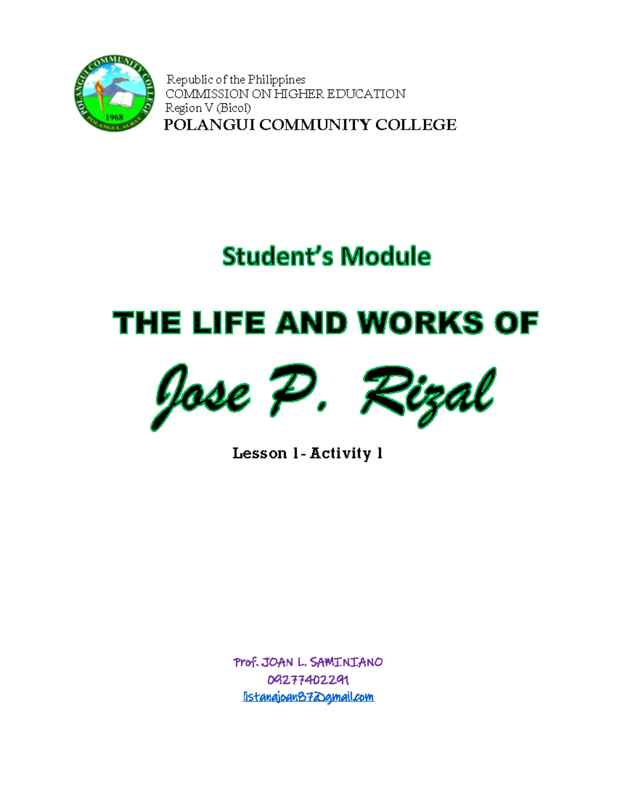 Module 1 - Republic of the Philippines COMMISSION ON HIGHER EDUCATION ...