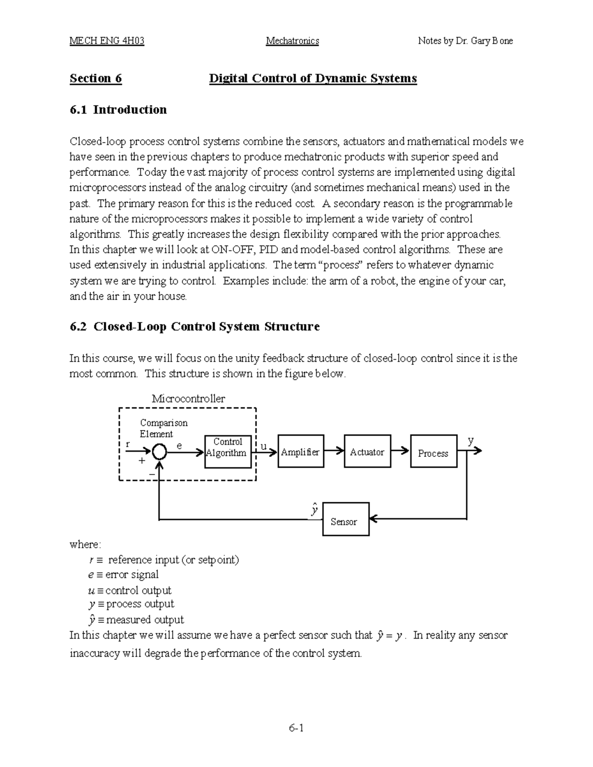 4H03 Chapter 6 - Section 6 Digital Control of Dynamic Systems 6 ...