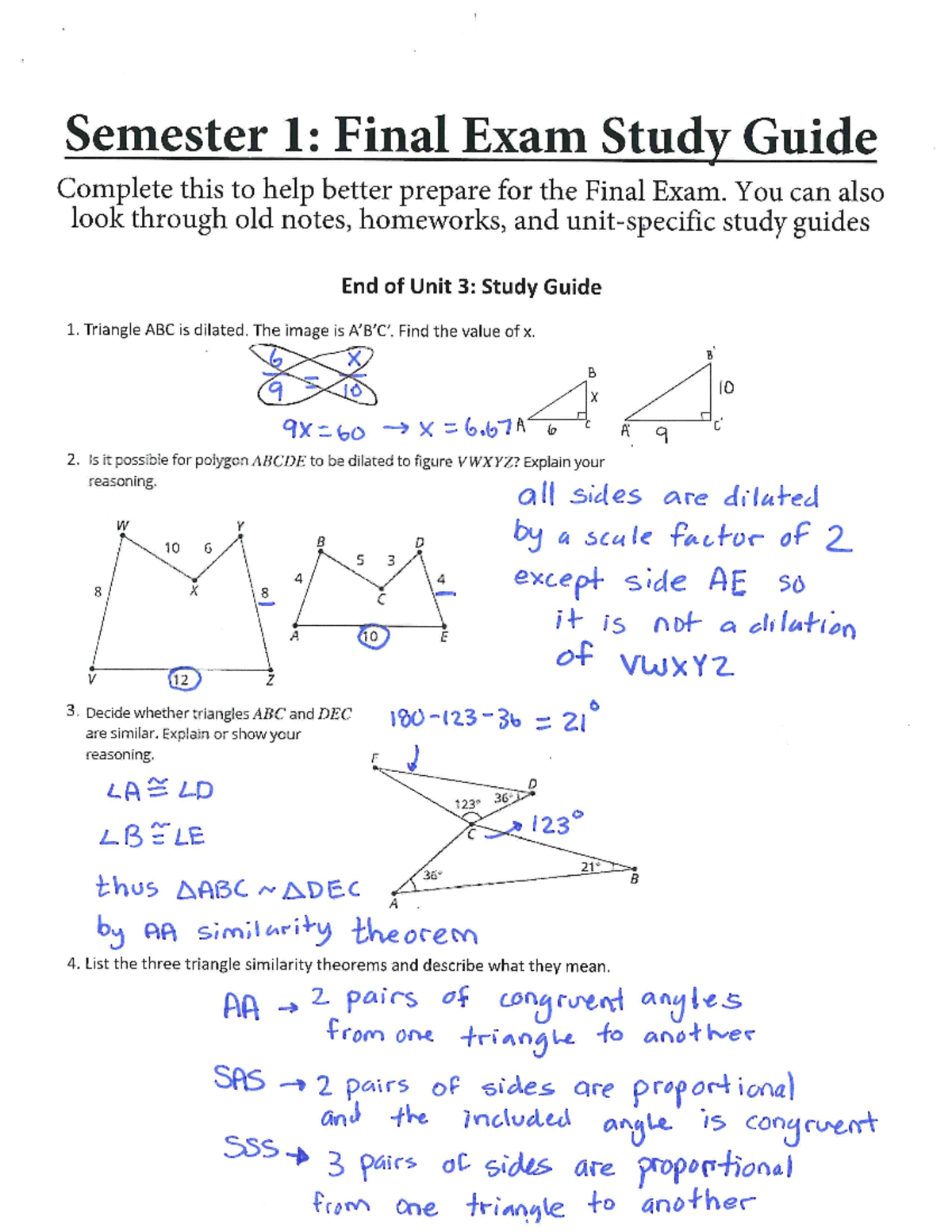 Geometry+Semester+1+Final+Study+Guide+Solutions - Studocu