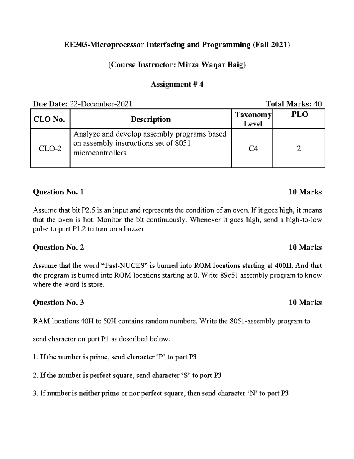 FEEDBACK CONTROL SYSTEM Assignment 4 - EE303-Microprocessor Interfacing ...