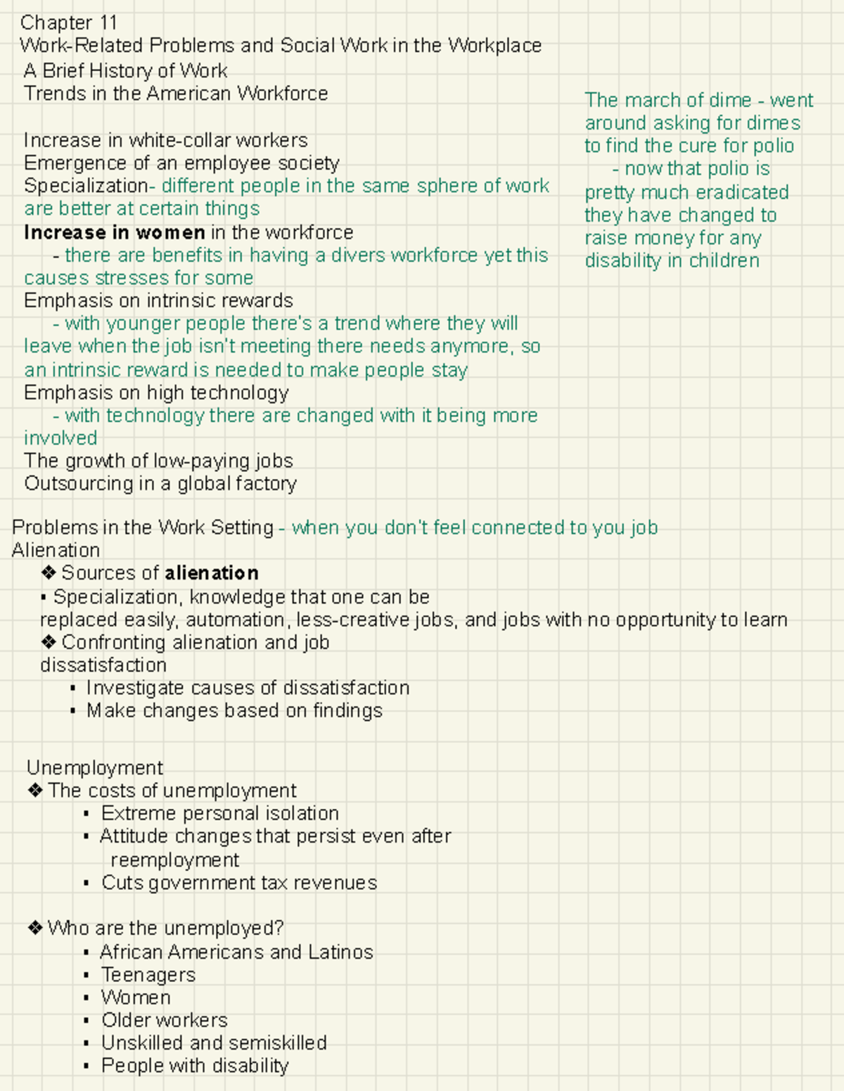 SW ch11 - ch 11 notes - Chapter 11 Work-Related Problems and Social ...