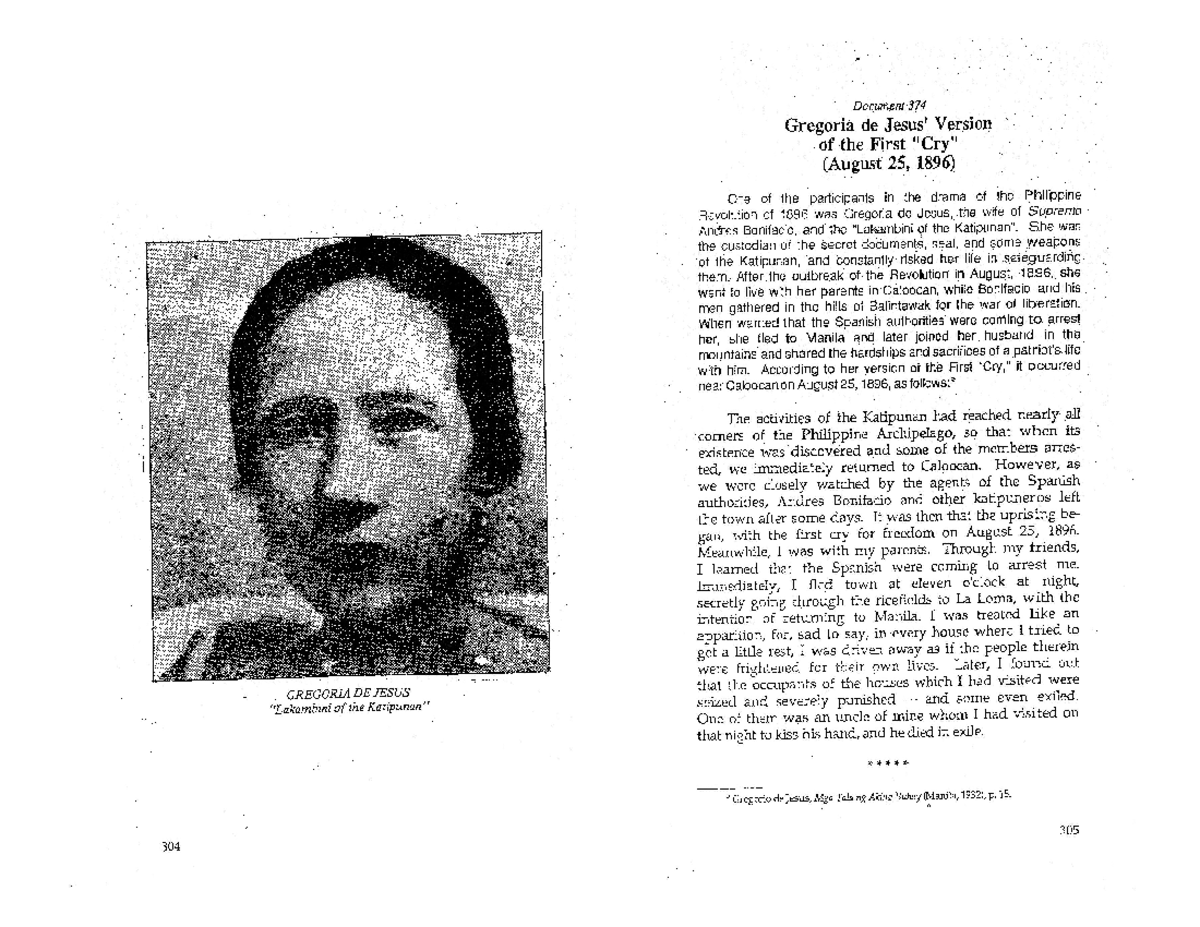10. Gregoria de Jesus, Version of the First Cry, (Zaide 1990, vol. 8 ...
