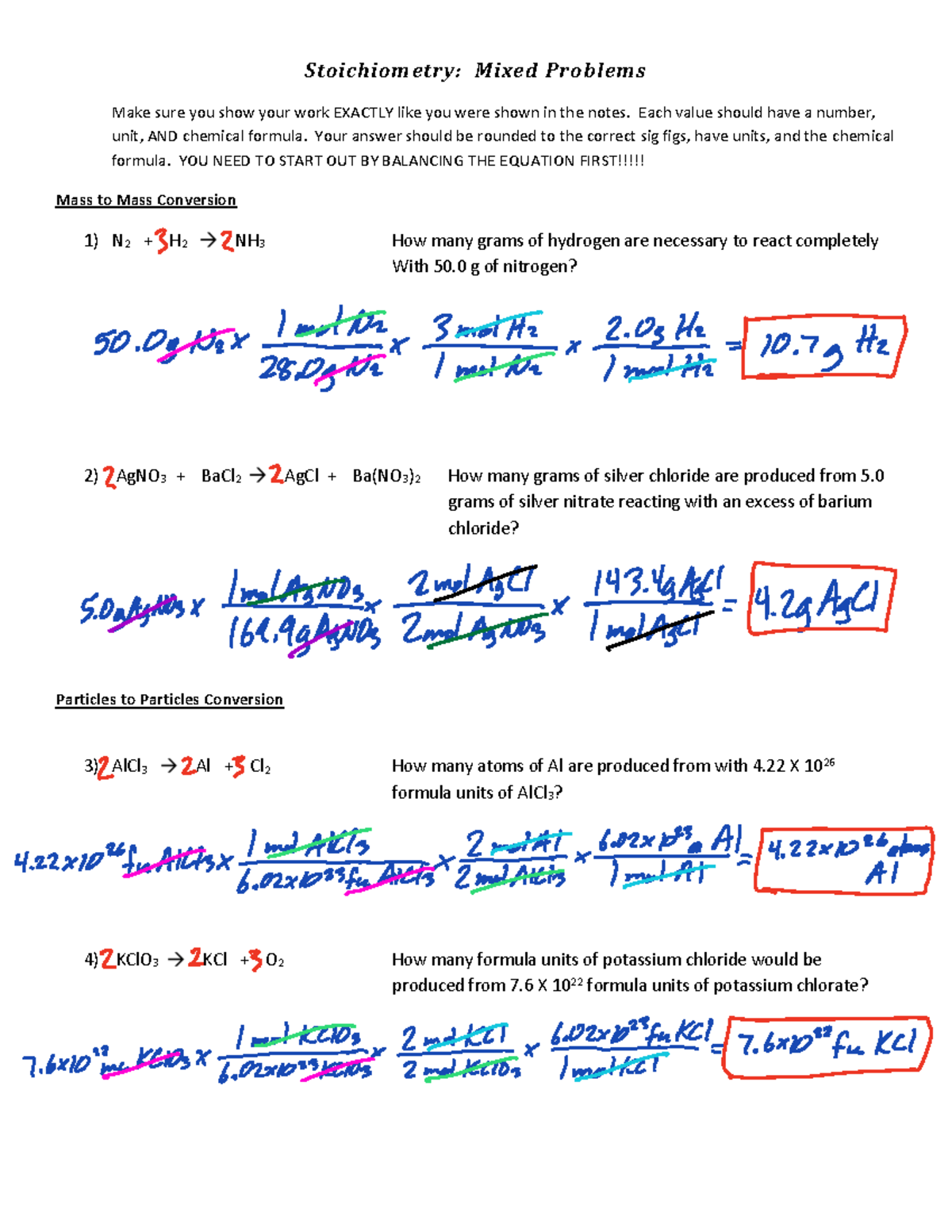 10.1 Stoichiometry WS - Stoichiometry: Mixed Problems ####### Make sure ...