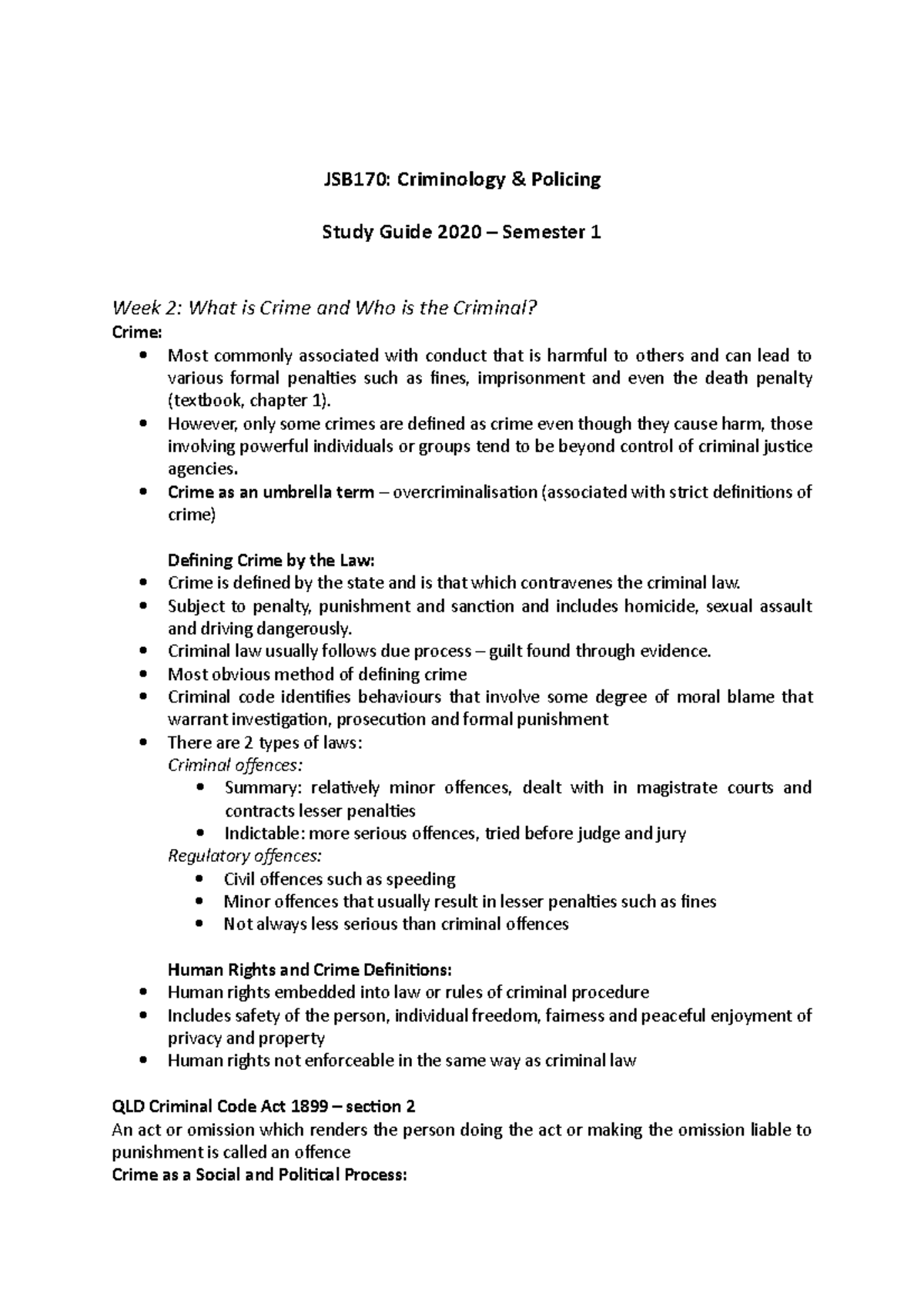 JSB170 Study Notes - JSB170: Criminology & Policing Study Guide 2020 ...