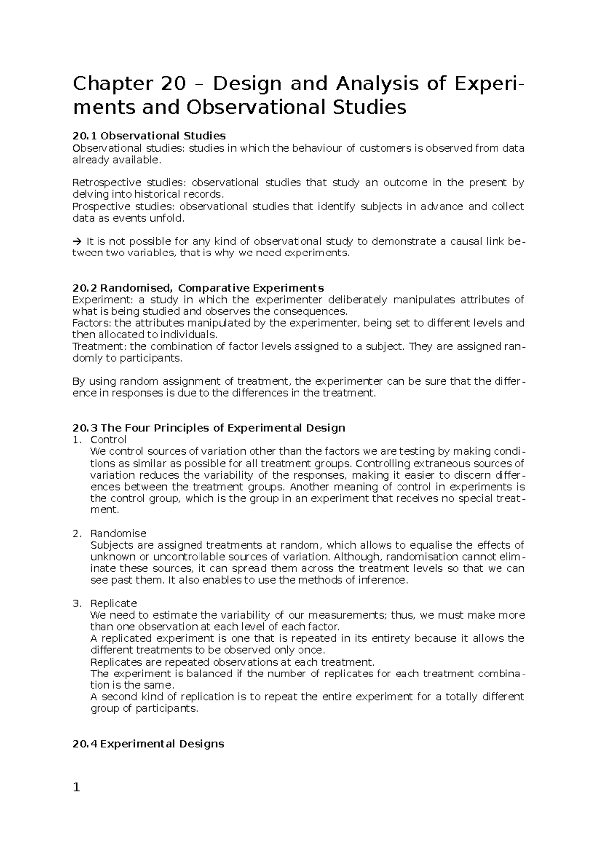 Statistics - Chapter 20 - Chapter 20 – Design and Analysis of Experi- ments and Observational ...