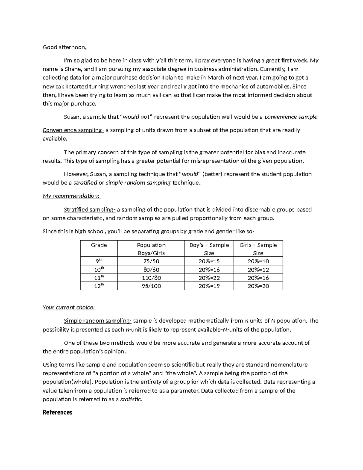 1-1 discussion population samples and bias - Good afternoon, I’m so ...