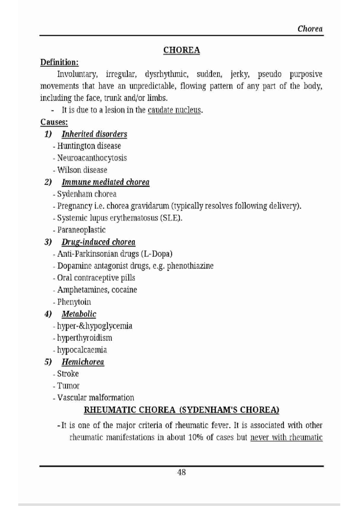 Chorea - central nervous system - Studocu
