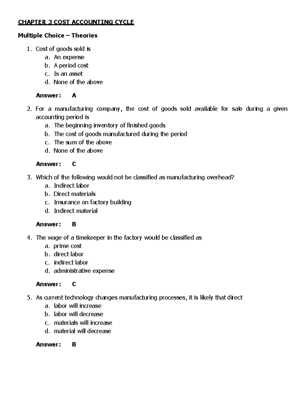 Review Material In Cost Accounting Pdf Free CHAPTER 3 COST ACCOUNTING