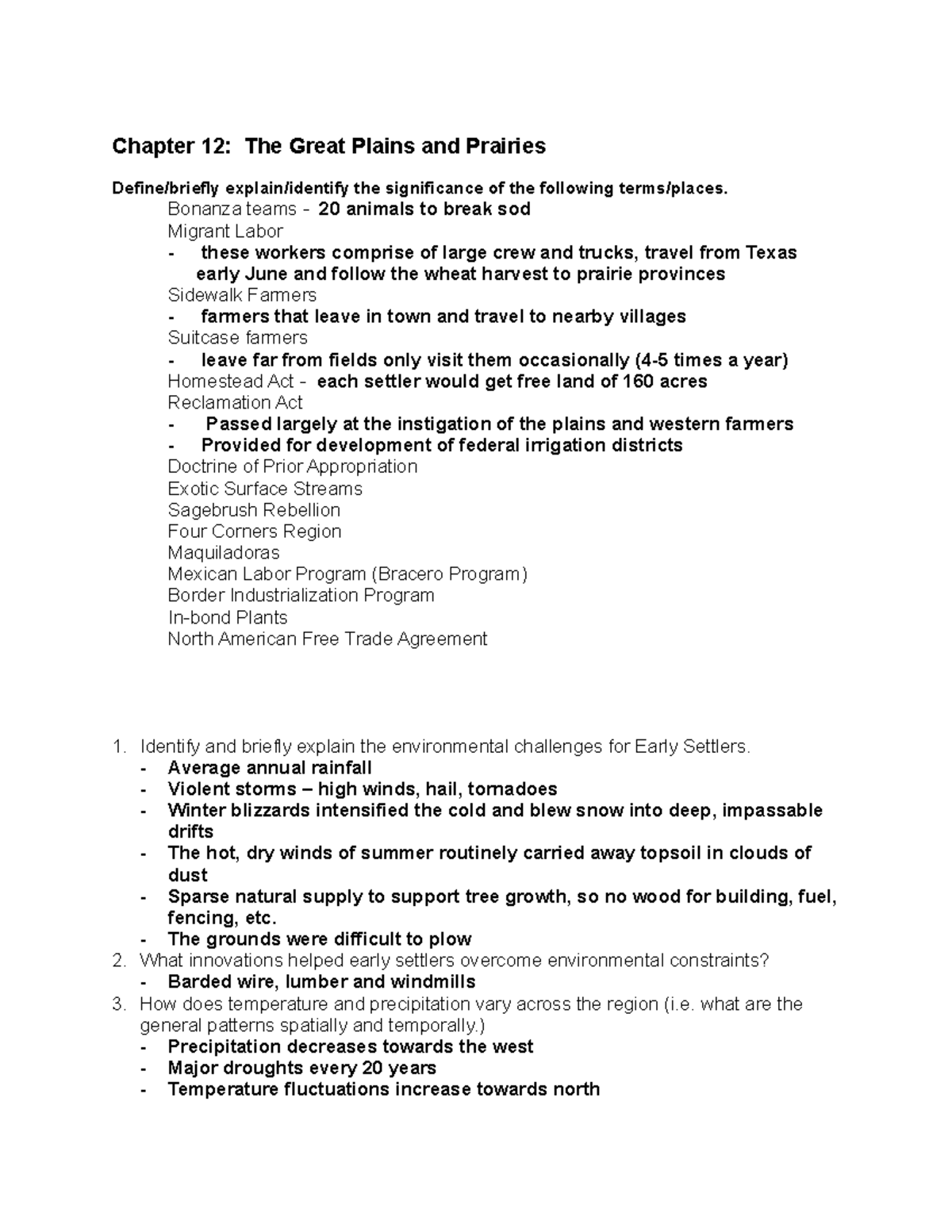 GEOG 2580 CH 12 Review Questions - Chapter 12: The Great Plains and ...