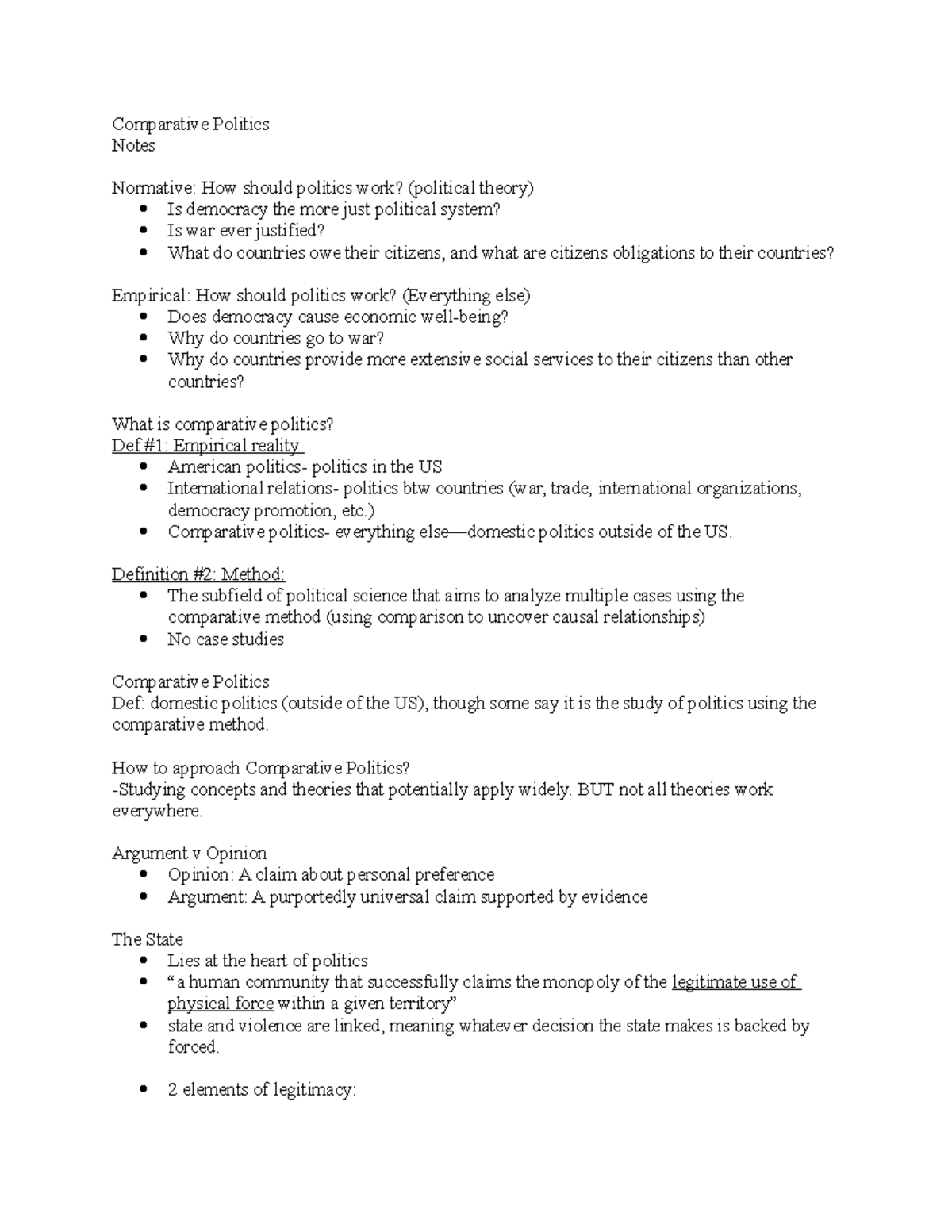Compartive Politics Notes - Comparative Politics Notes Normative: How ...