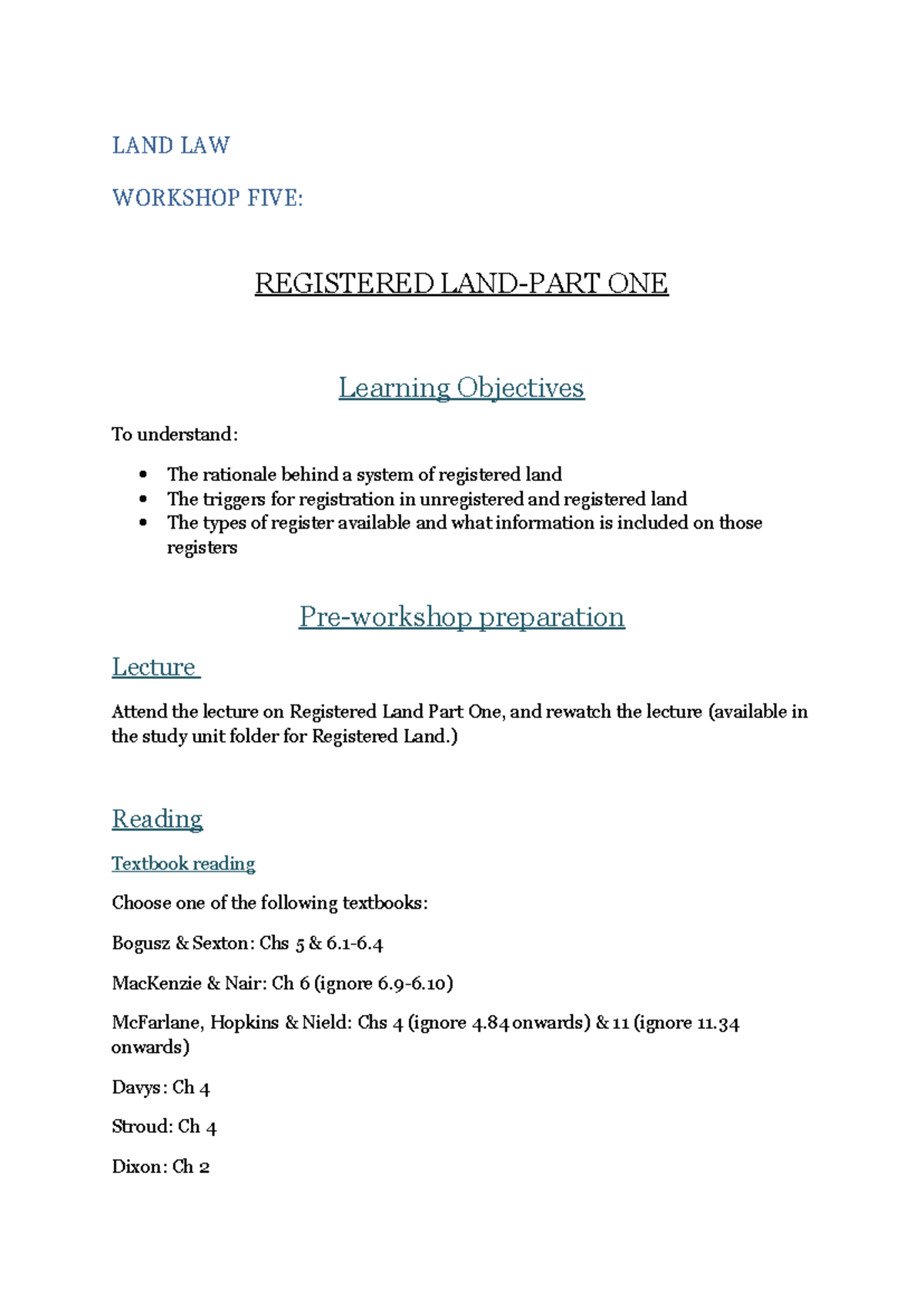 Land Workshop Five Registered Land Part One 2022-23 Preparation and ...