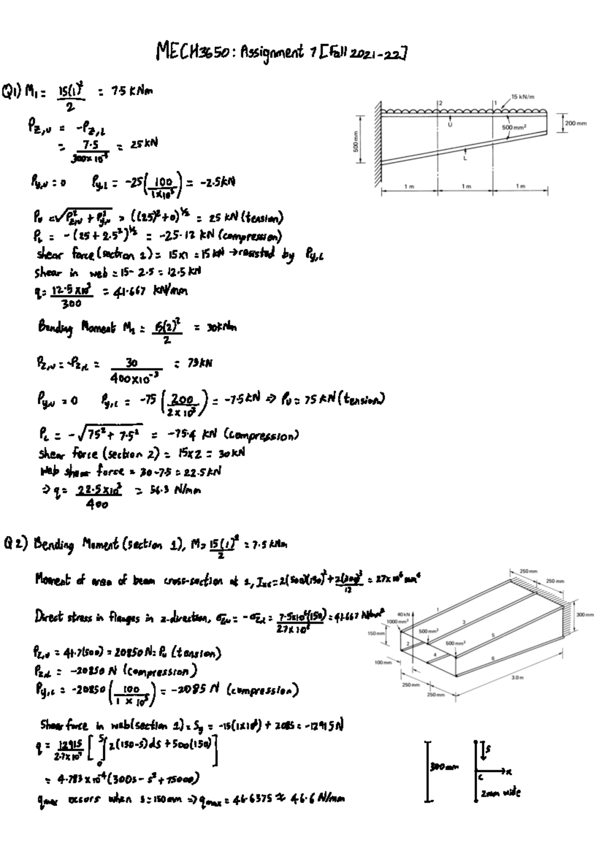 MECH3650 Assignment 7 Solutions - MECH 3650 : Assignment 7 [ Fall 2021-22] Q1 ) Mt : 151 ¥ : 7 ...