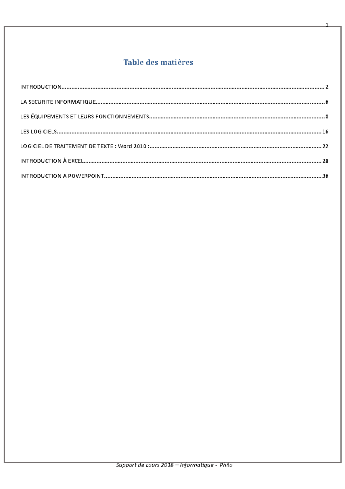 Informatique dans la vie de l'homme - Table des matières - Studocu