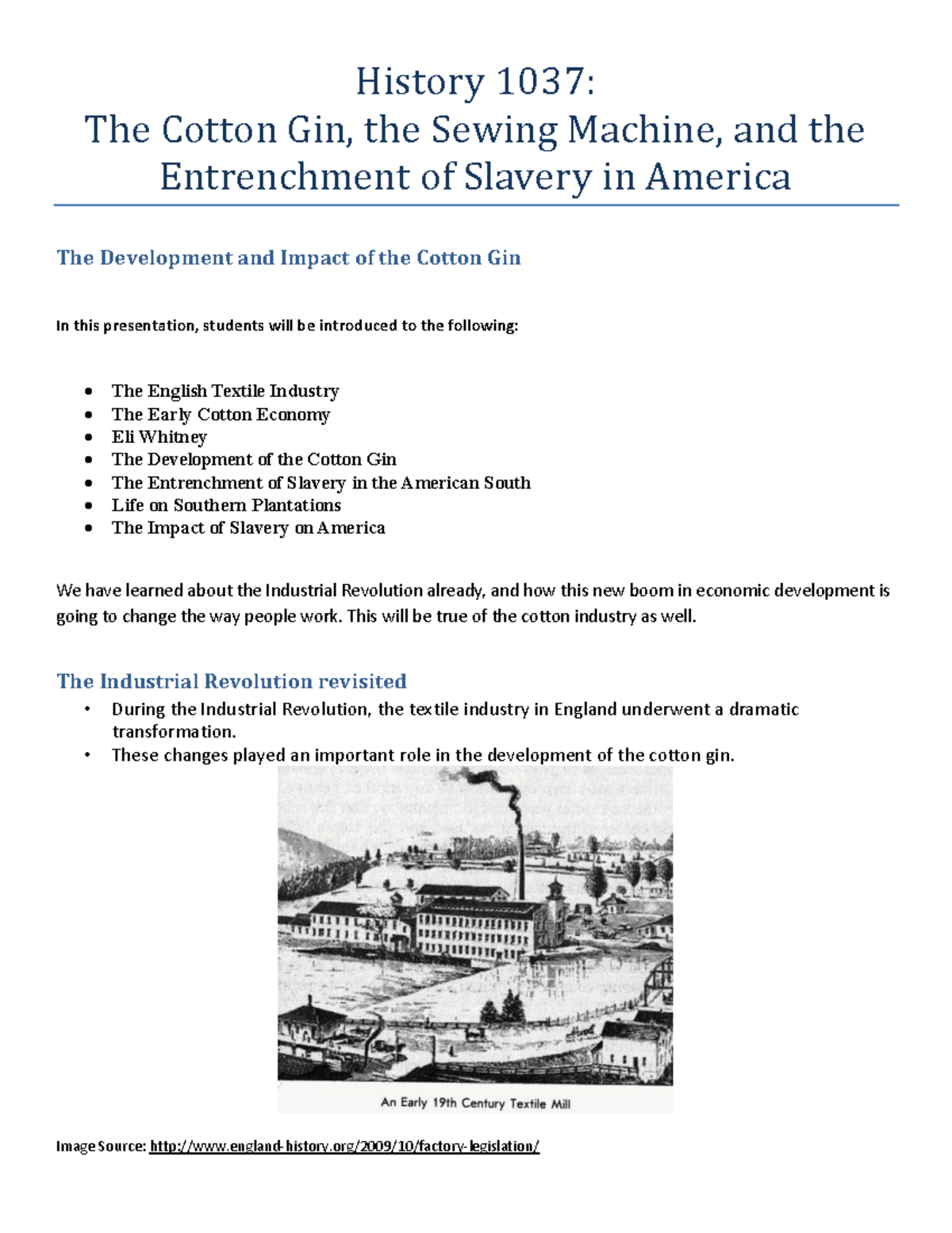 Cotton Gin Lecture - History 1037: The Cotton Gin, the Sewing Machine ...