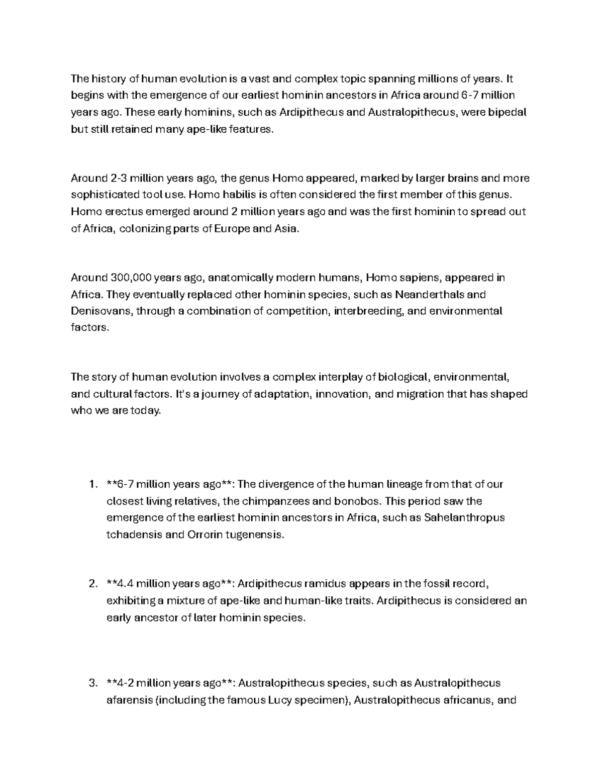 Document (15) - Summary World History - The history of human evolution ...