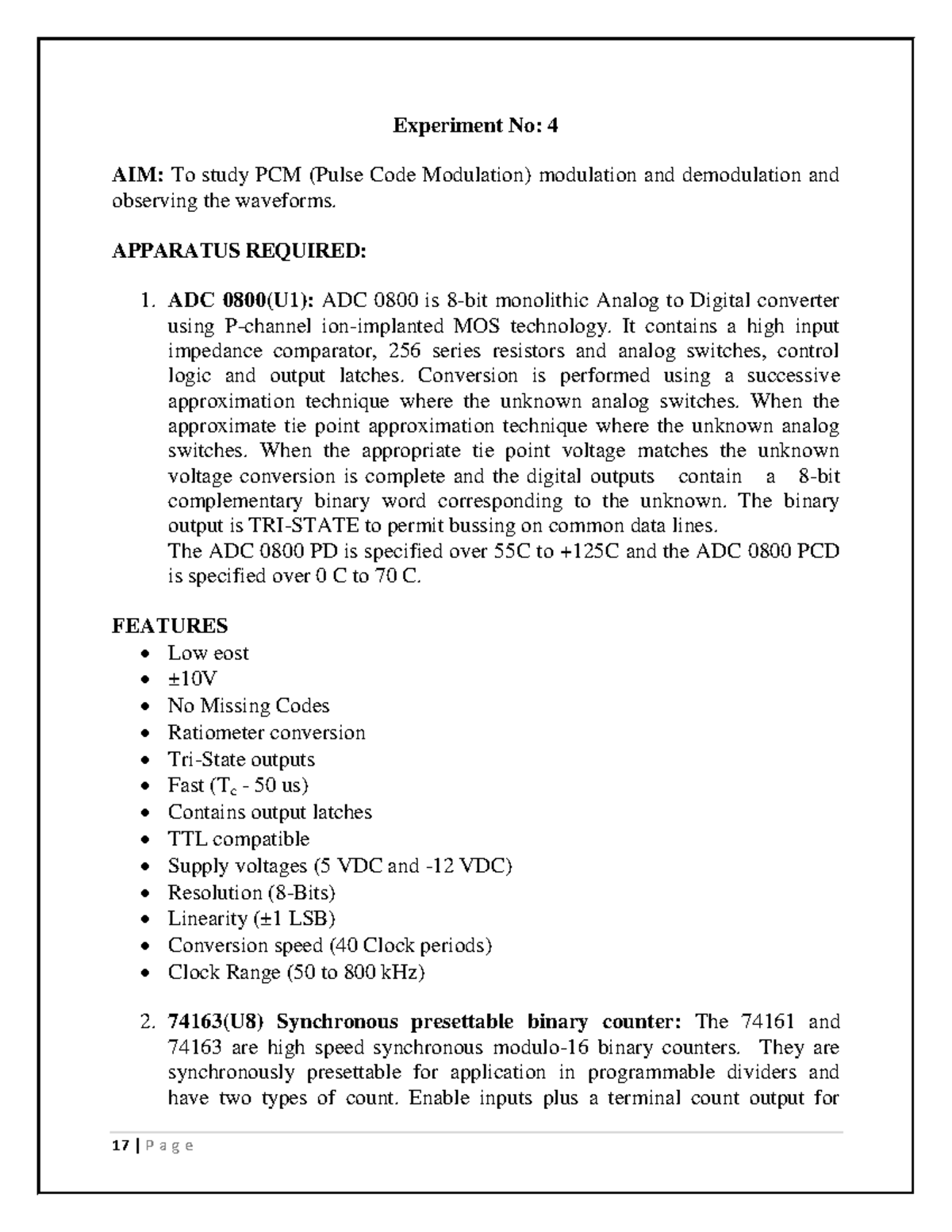 Digital communication Experiments-4 - Experiment No: 4 AIM: To study PCM (Pulse Code Modulation ...
