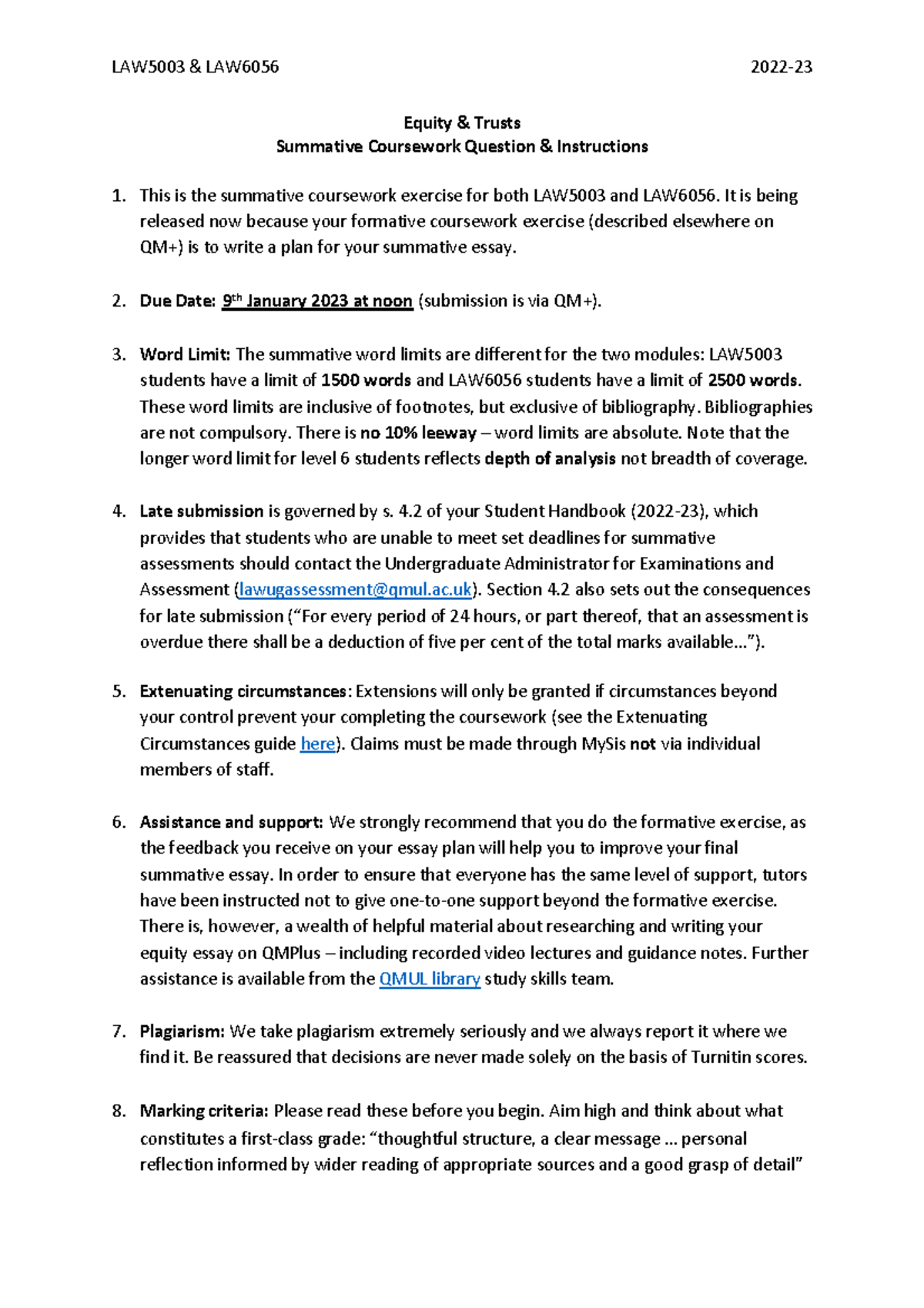 2022-23 Equity Summative Coursework Question - Equity & Trusts ...