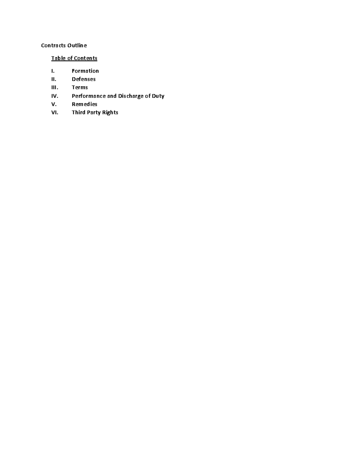Contracts Outline - Contracts Outline Table of Contents I. Formation II ...