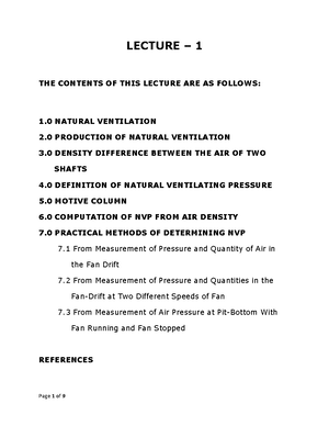 Lecture 2 (ventilation survey) - LECTURE – 2 THE CONTENTS OF THIS ...