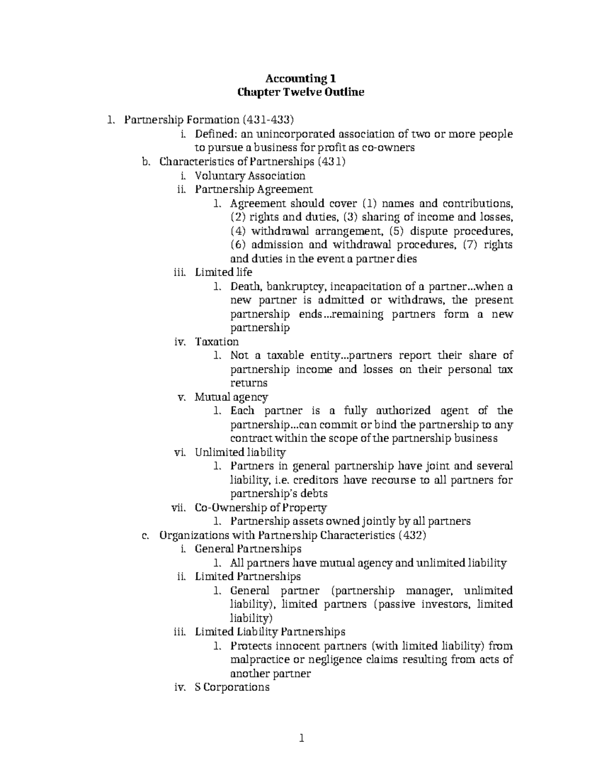 Chapter Twelve Outline - Accounting 1 Chapter Twelve Outline ...