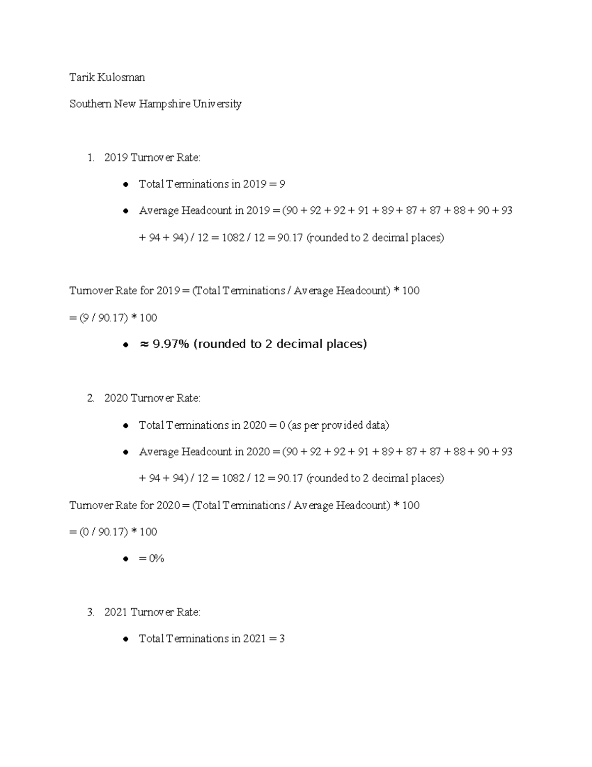 1-2 Assignment Visualizing Data and Turnover - Tarik Kulosman Southern ...