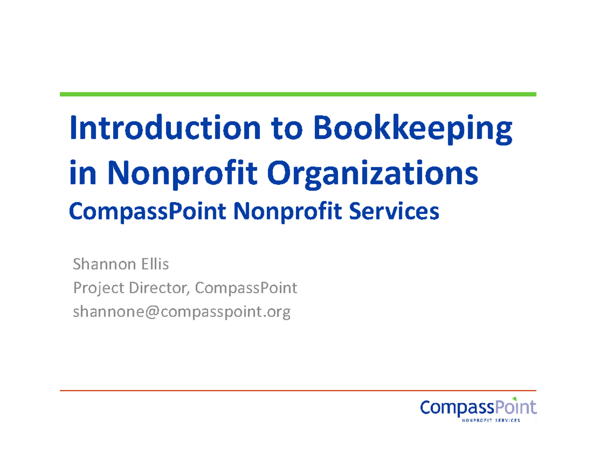 Intro to Bookkeeping Slides - Introduction to Bookkeeping in Nonprofit ...