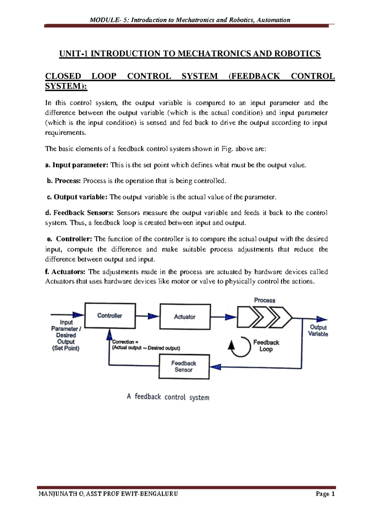 IME note simp for case stream - UNIT- 1 INTRODUCTION TO MECHATRONICS ...