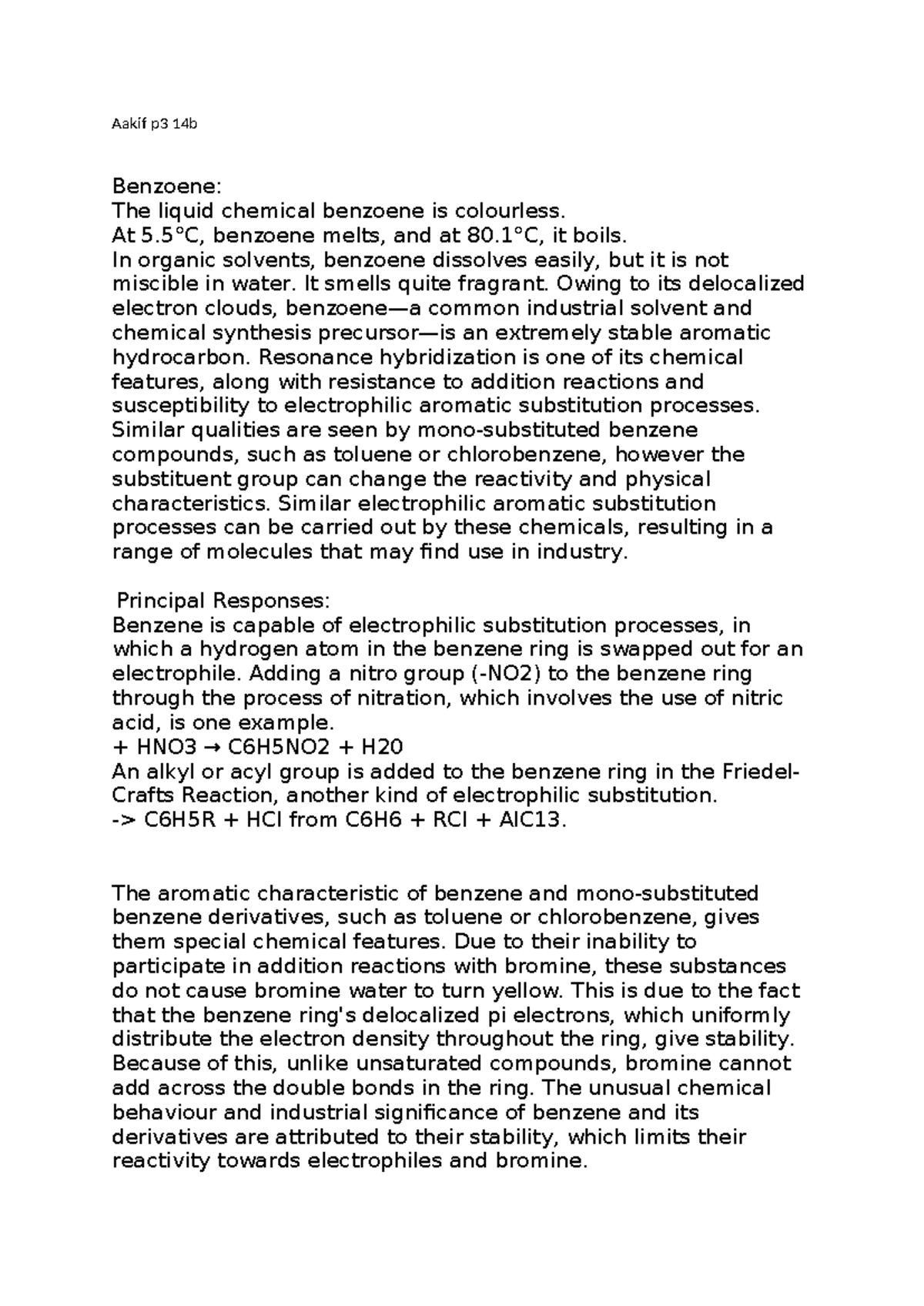 14b pass 3 - Passs - Aakif p3 14b Benzoene: The liquid chemical ...