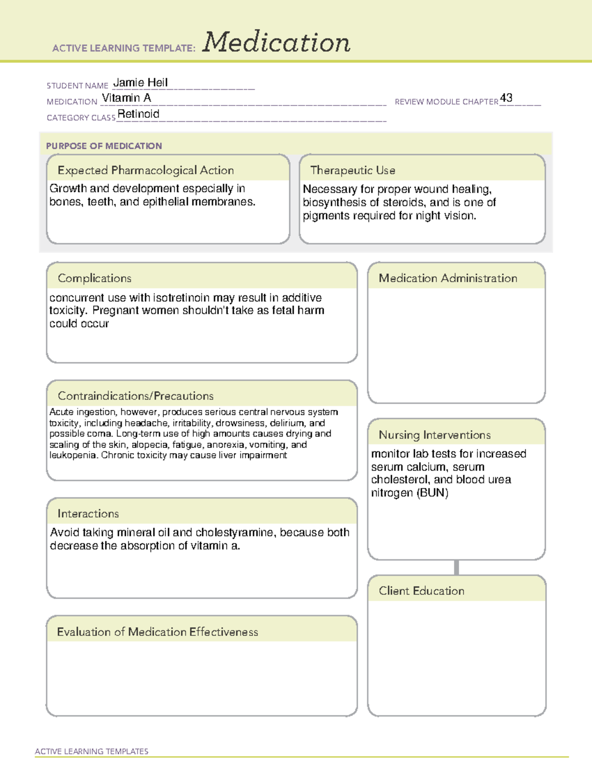 Vitamin A - medication card - ACTIVE LEARNING TEMPLATES Medication ...