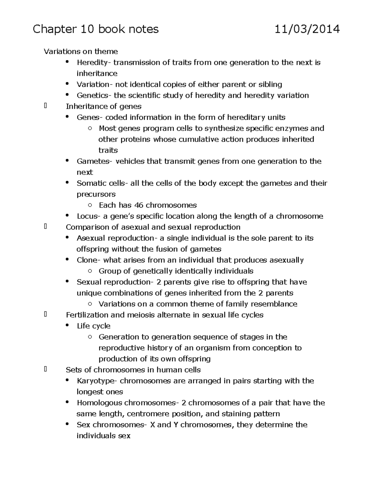 Chapter 10 book notes - Chapter 10 book notes Variations on theme ...