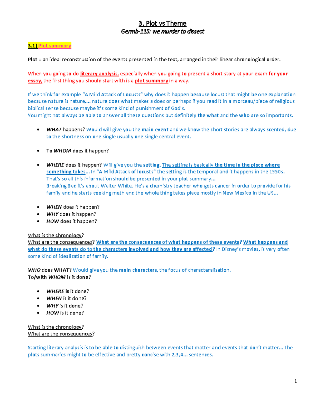 3 Plot vs Theme - 3. Plot vs Theme Germb- 115 : we murder to dissect 3 ...