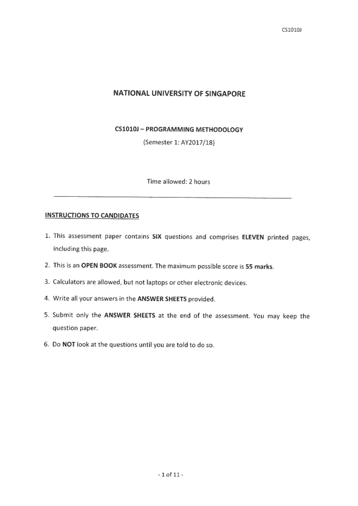 1718SEM1-S1010J - CS1010J - Studocu