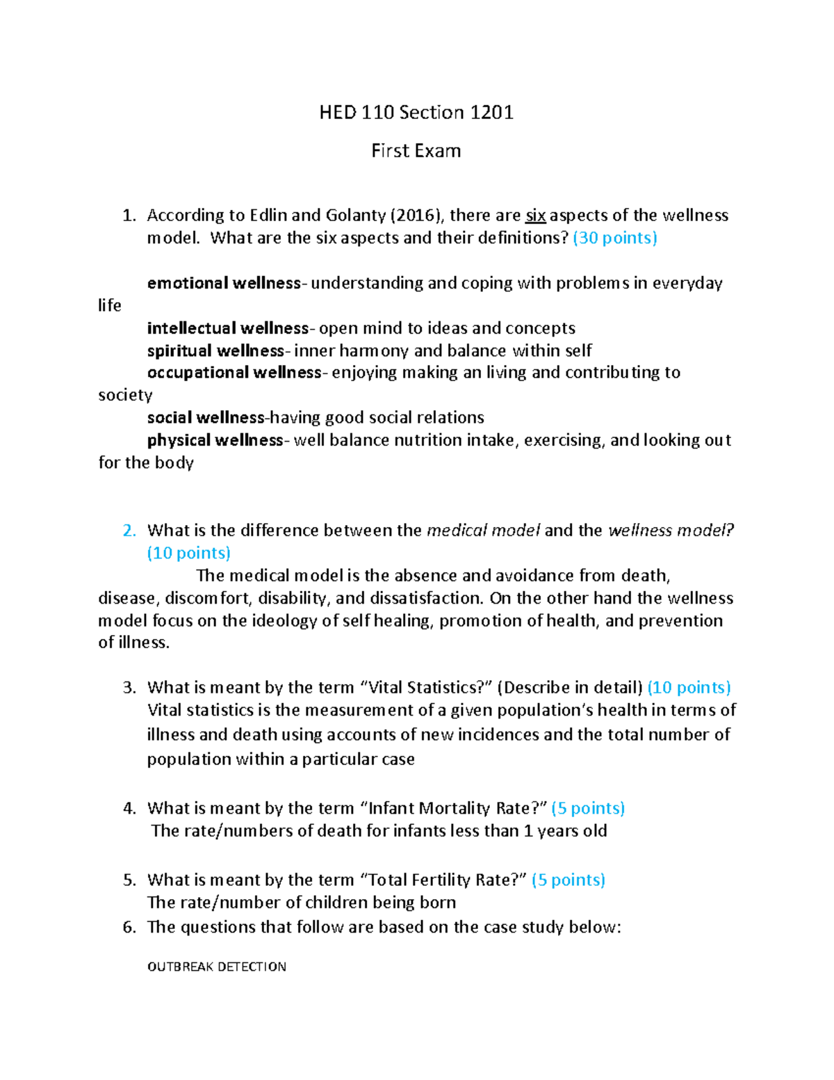 HED 110 FIRST EXAM. - HED 110 Section 1201 First Exam According to ...