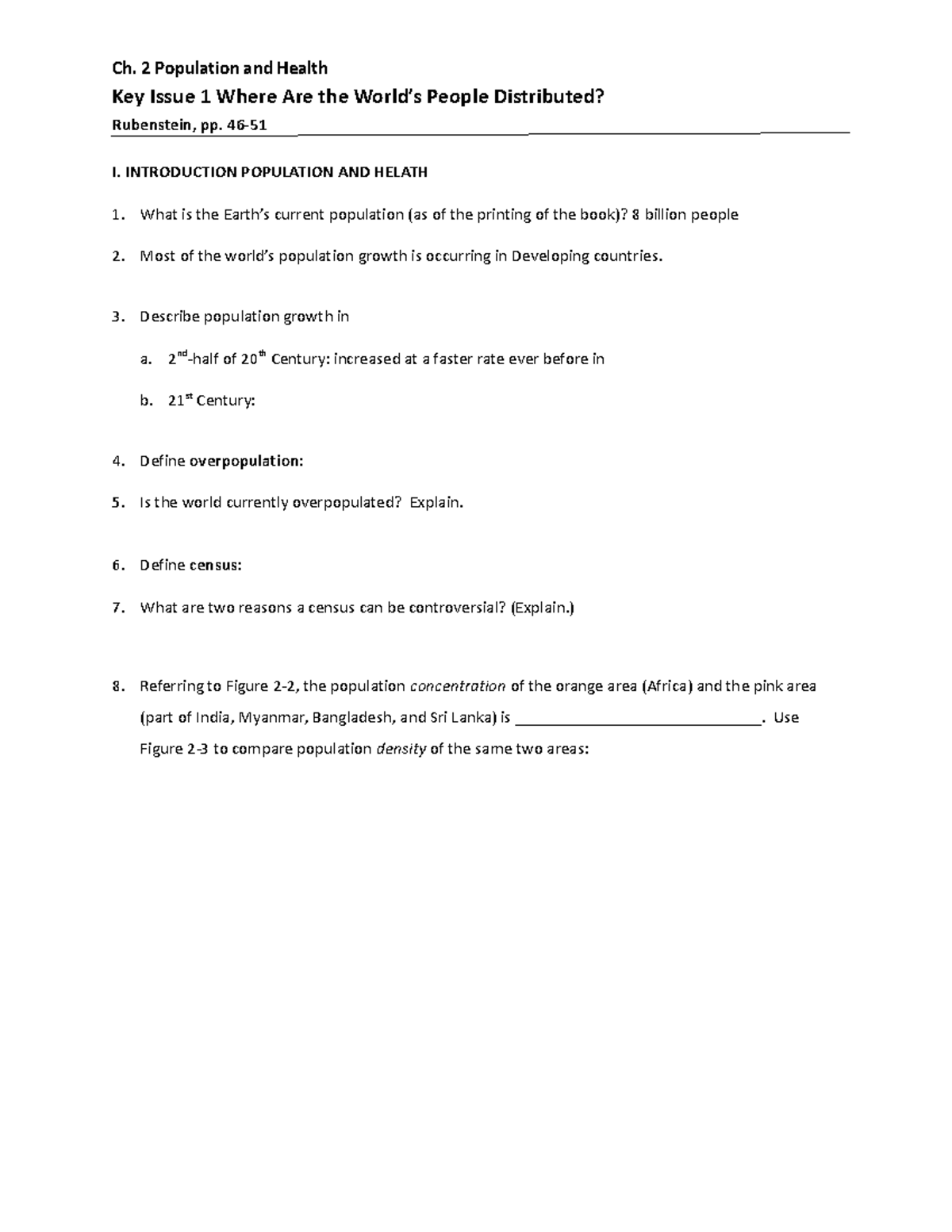 Aphug 2.1 Reading Notes - Ch. 2 Population and Health Key Issue 1 Where ...