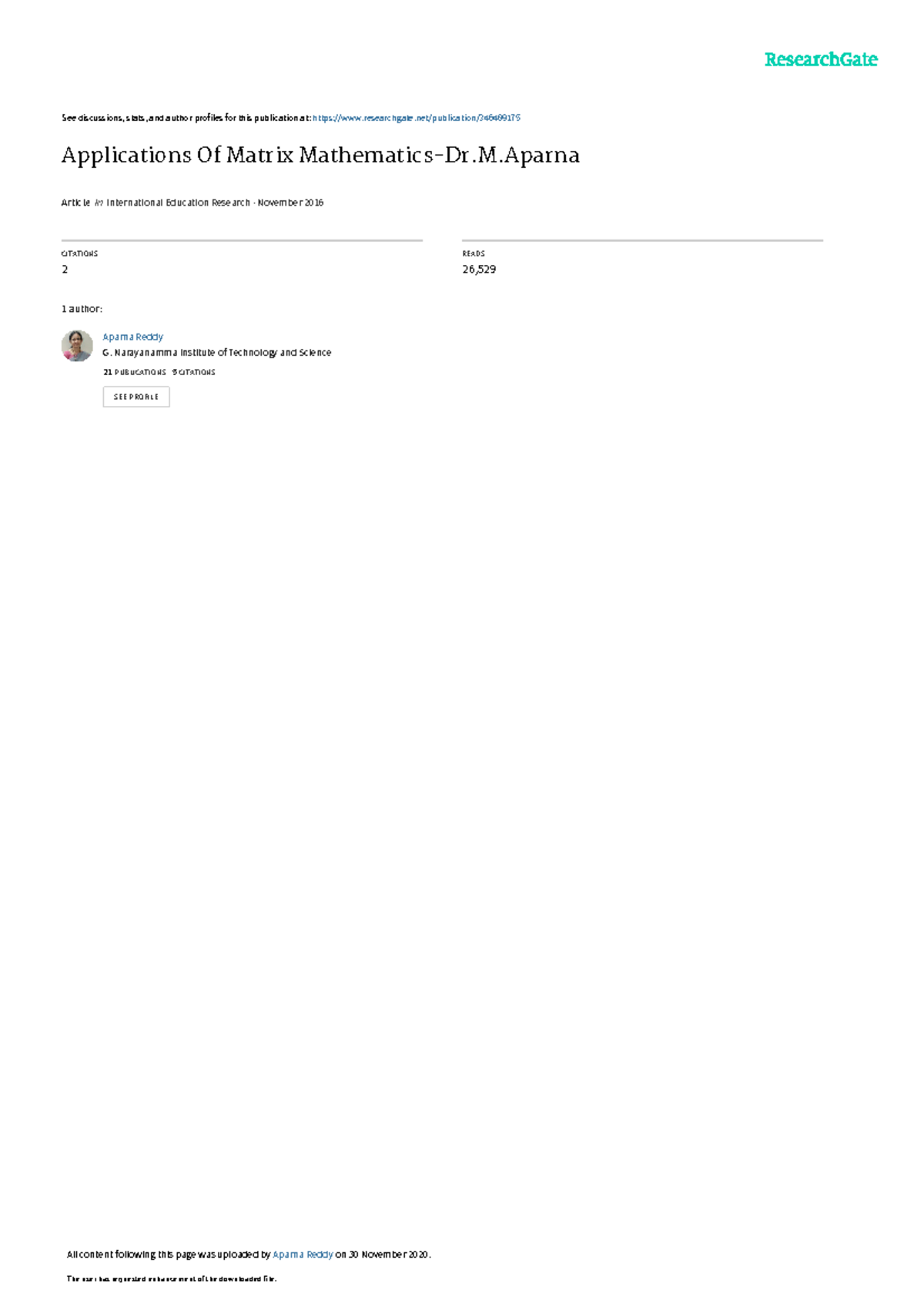 Applications Of Matrix Mathematics-Dr - See discussions, stats, and ...