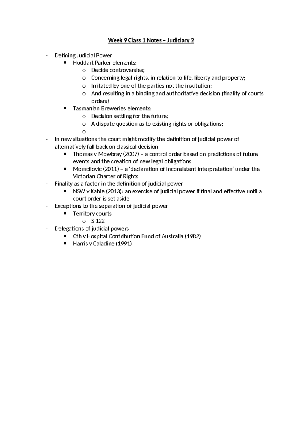 Week 9 Class 1 Notes – Judiciary 2 - Week 9 Class 1 Notes – Judiciary 2 ...