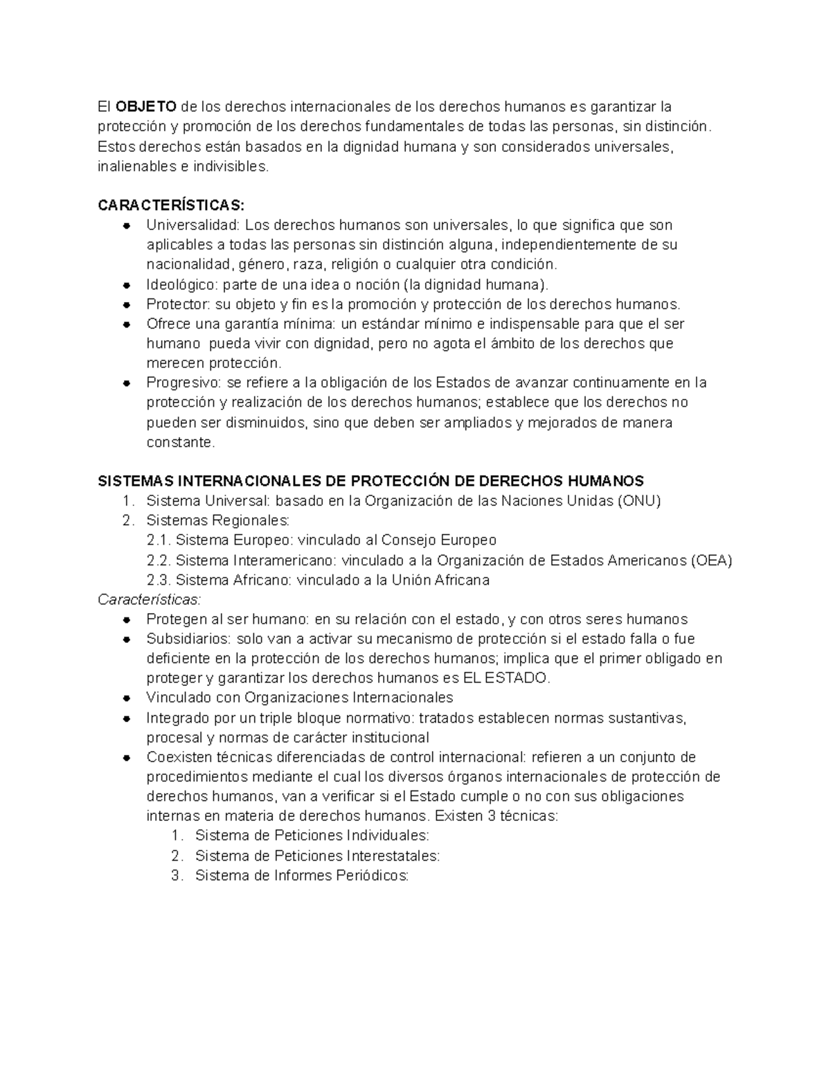 Resumen Clase - objeto y características de los derechos humanos - El OBJETO de los derechos ...