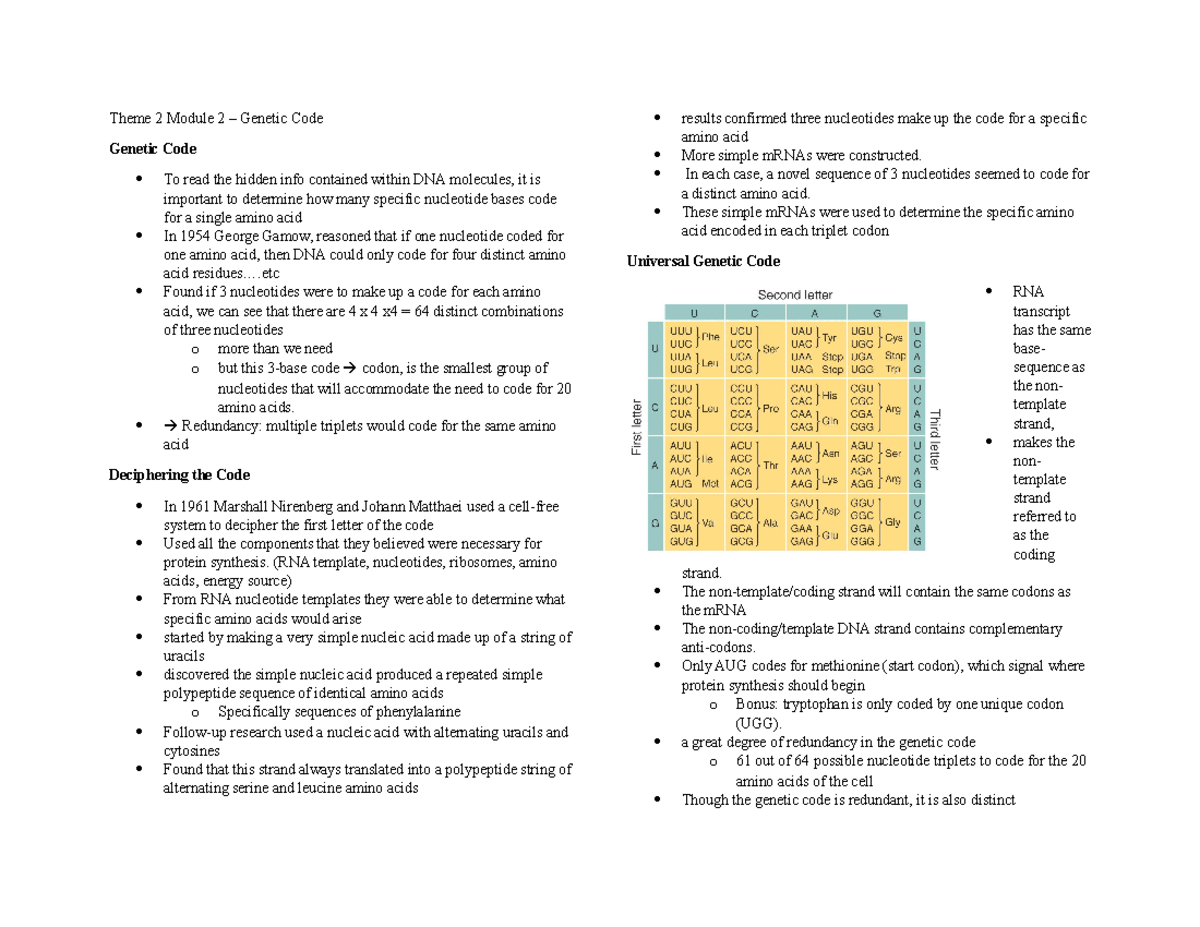Bio Theme 2 Module 2 - Genetic Code - Theme 2 Module 2 – Genetic Code ...