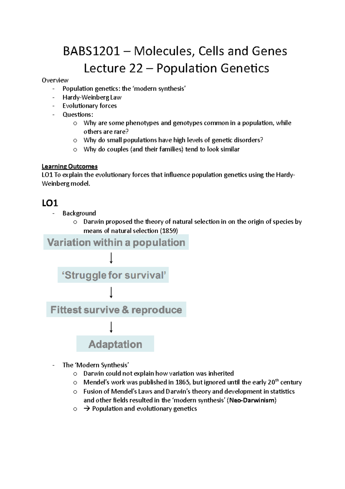BABS1201 - Lecture 22 - BABS1201 – Molecules, Cells and Genes Lecture ...