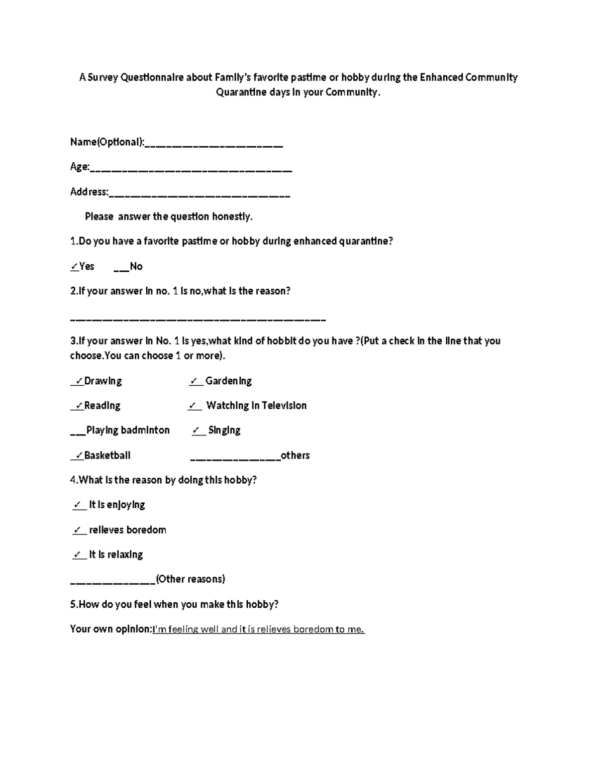 English(Survey Questionnaire) - A Survey Questionnaire about Family's ...