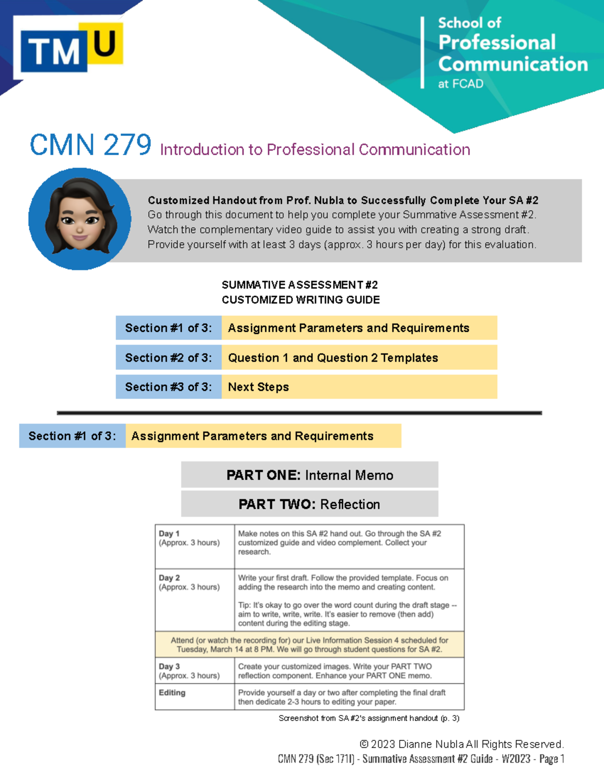 CMN 279 (Sec 171I) SA2 Guide - W2023 - © 2023 Dianne Nubla All Rights Reserved. CMN 279 ...