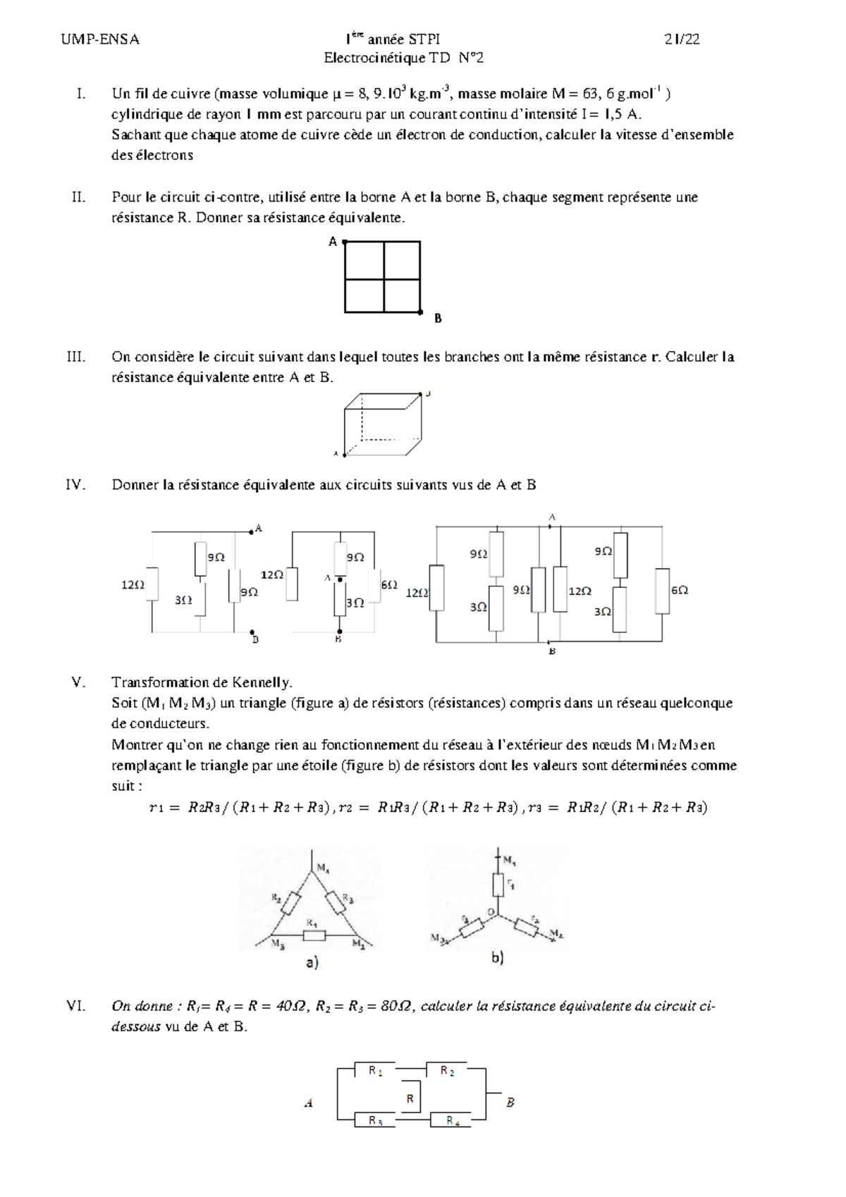 TD 2 Electrocinetique 21 22 - A B UMP-ENSA 1 ère année STPI 21 ...