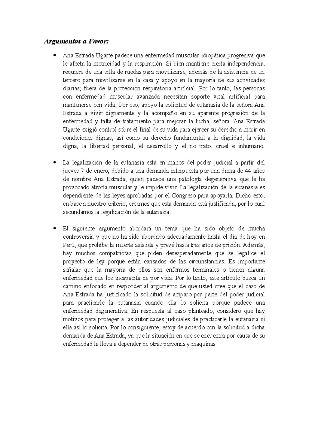 Argumentos a Favor y en contra - Argumentos a Favor: Ana Estrada Ugarte ...