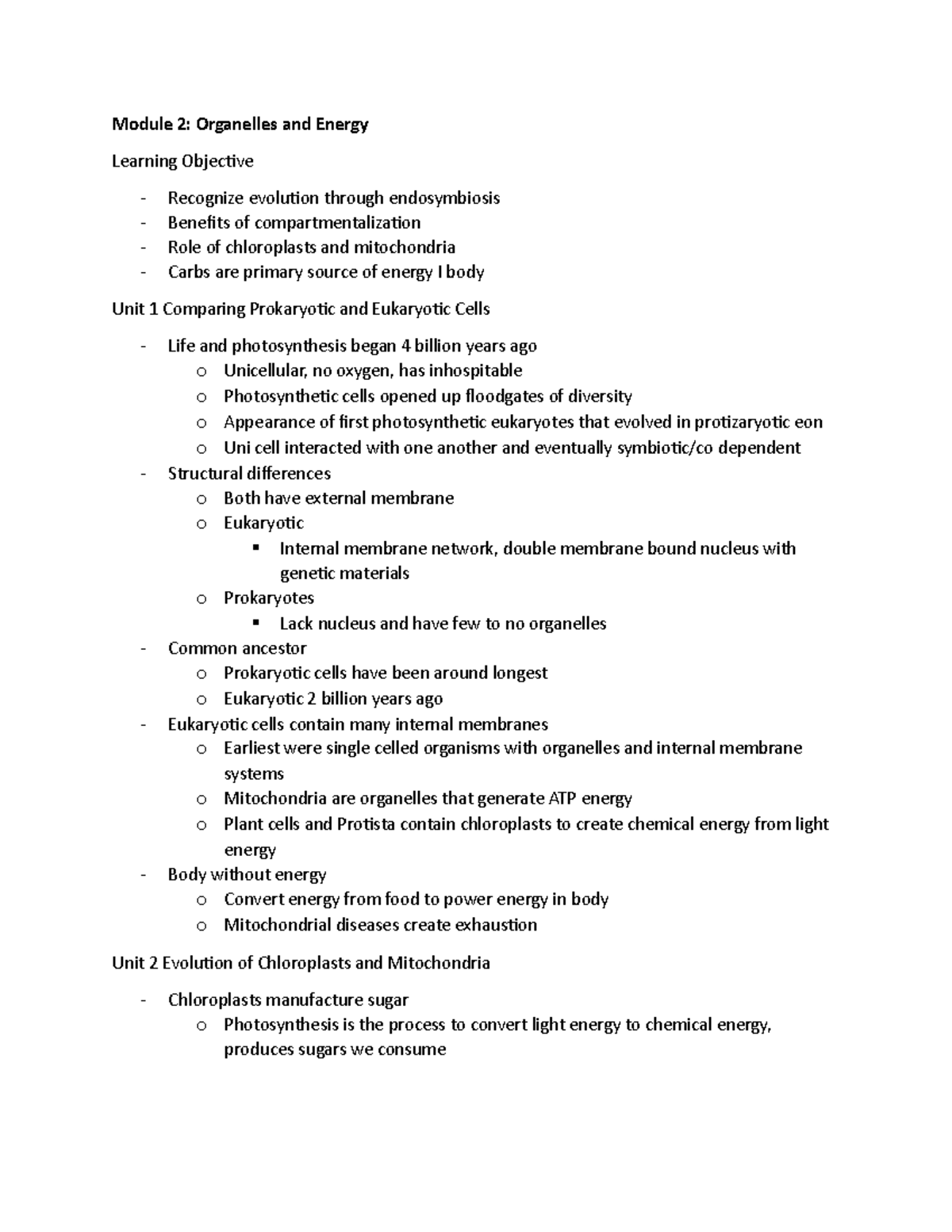 Biology Module 2 Notes - Module 2: Organelles and Energy Learning ...
