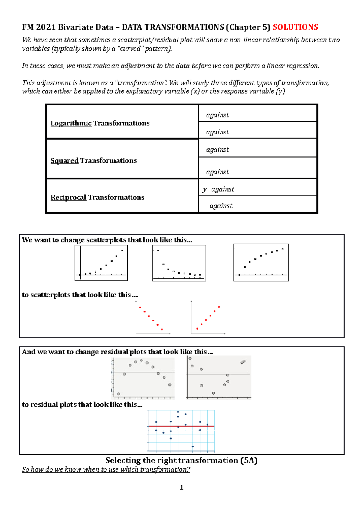 Ch5 notes Transformations 2021 Solutions - FM 2021 Bivariate Data ...