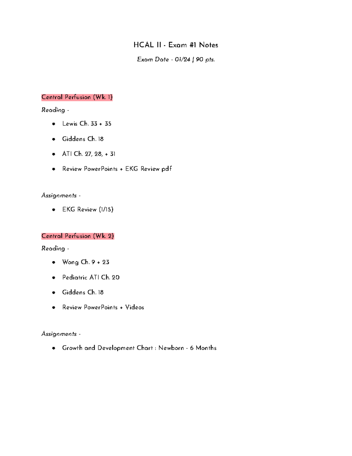 HCAL II - Exam #1 Notes - HCAL II - Exam #1 Notes Exam Date - 01/24 ...