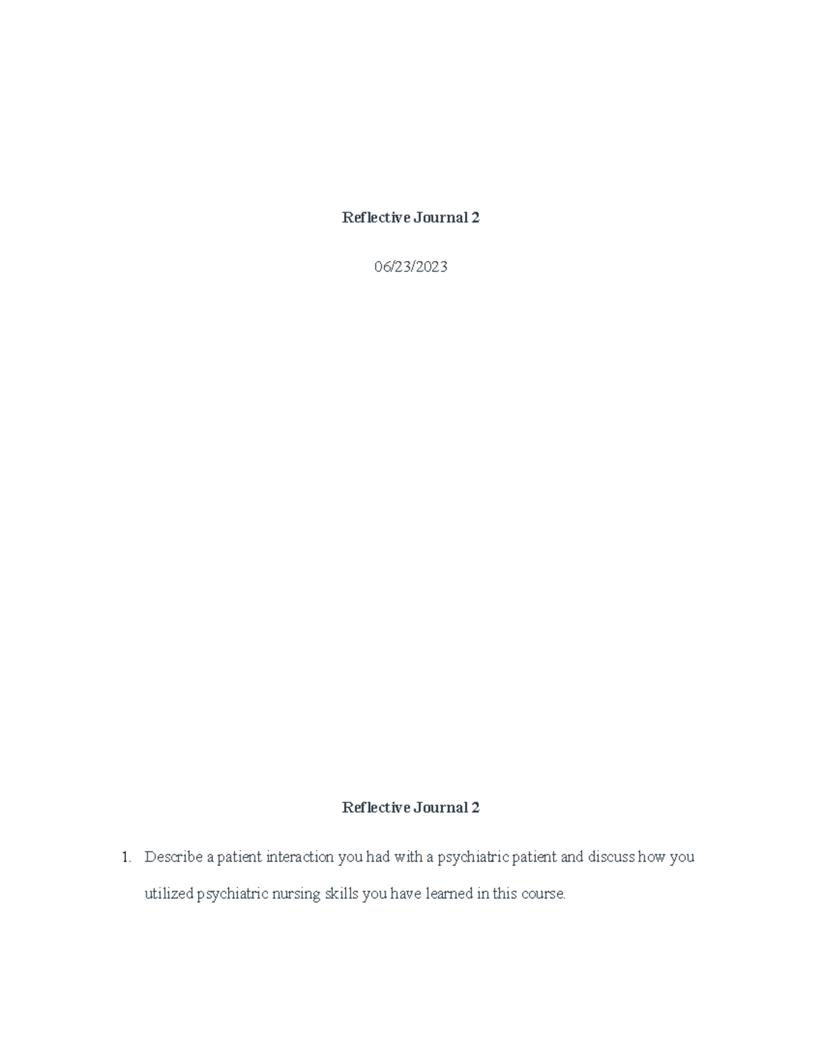 Reflective Journal 2 - clinical summary example - Reflective Journal 2 ...