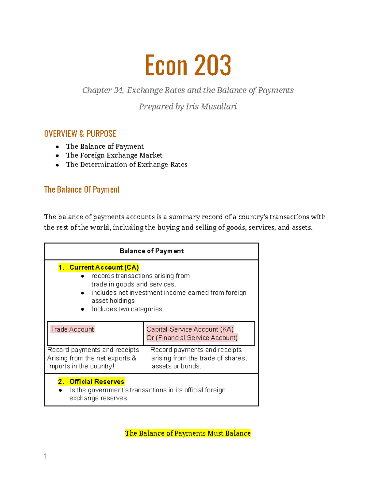 Chapter 17 - Econ 203 Chapter 34, Exchange Rates and the Balance of ...
